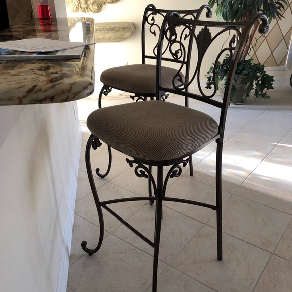 Dining | Bar Stools Brown Rod Iron Trim With Wide Seats | Poshmark